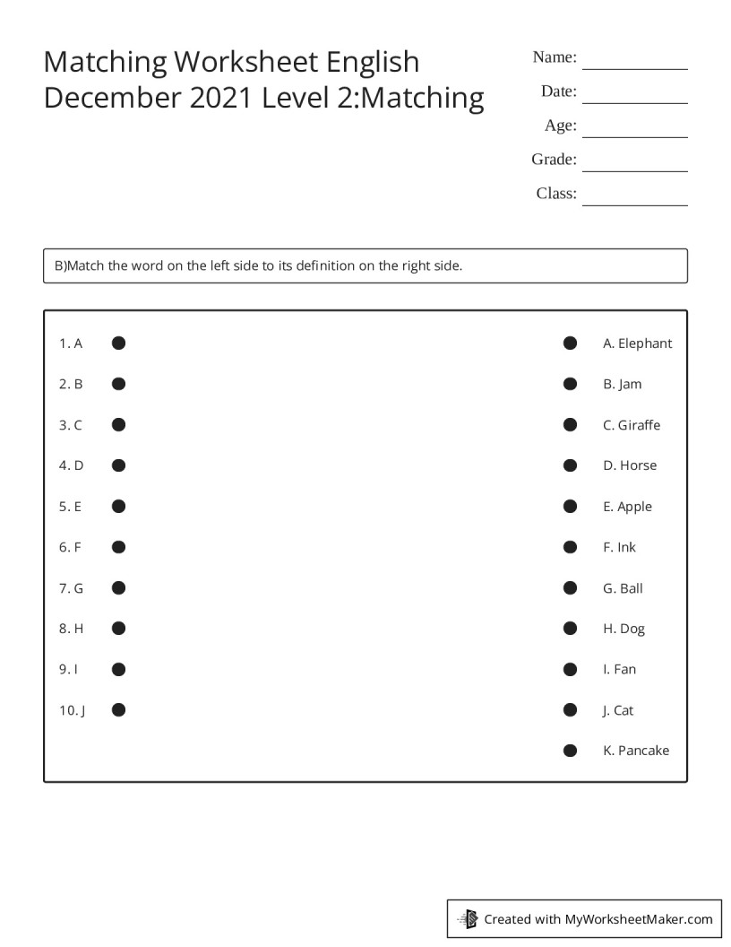 Teacher Matching Worksheet Generator