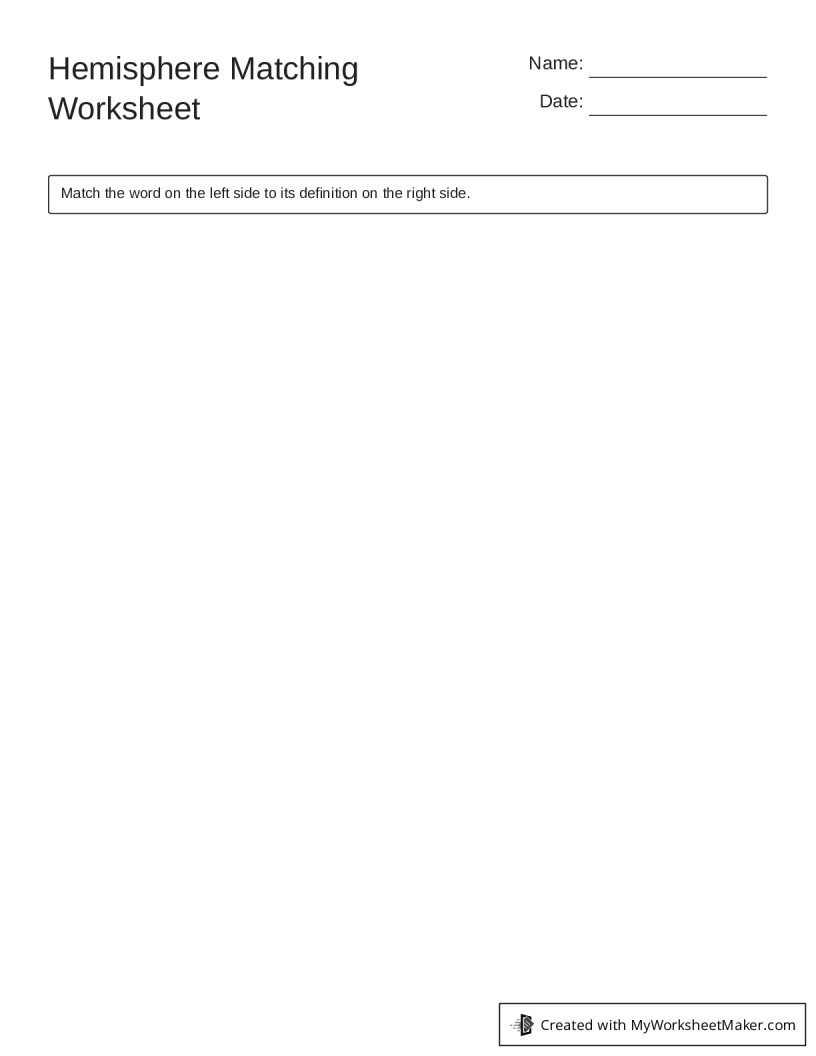 Hemisphere Matching Worksheet - My Worksheet Maker: Create Your Own ...