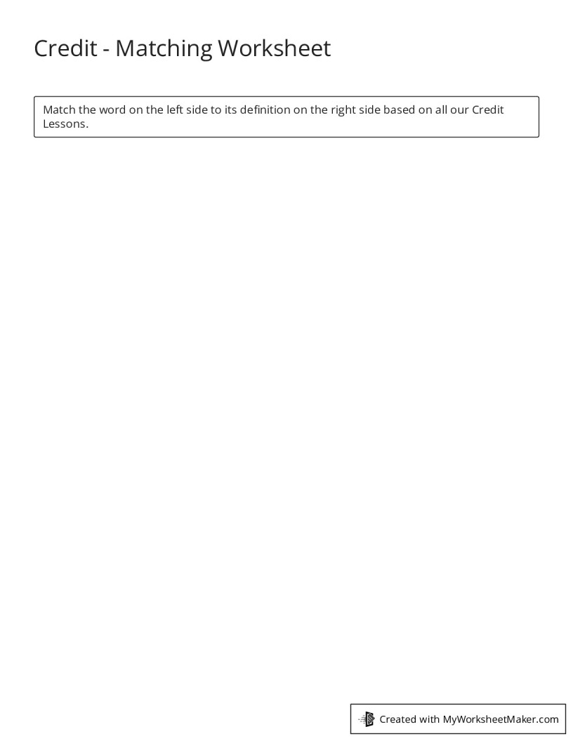 Credit - Matching Worksheet - My Worksheet Maker: Create Your Own ...