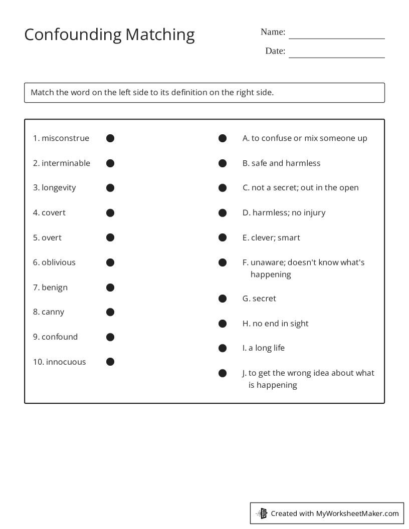 Confounding Matching - My Worksheet Maker: Create Your Own Worksheets