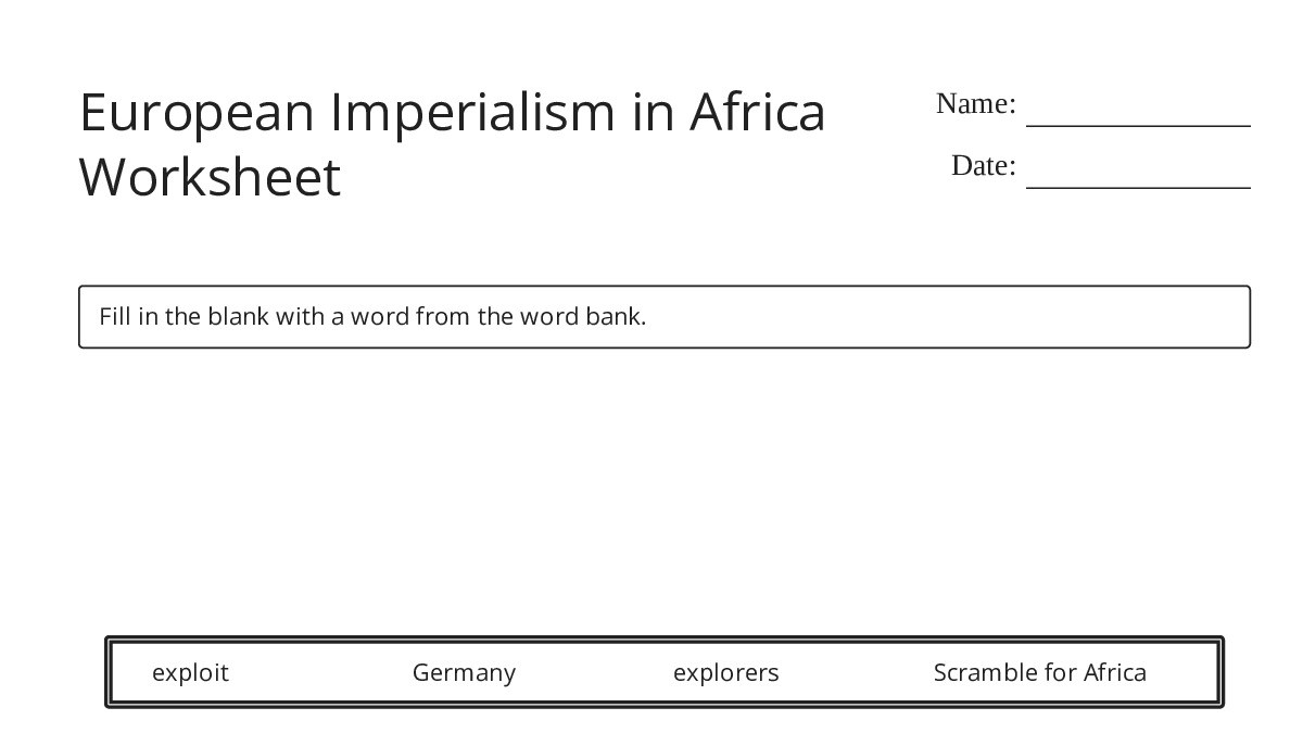 European Imperialism in Africa Worksheet - My Worksheet Maker: Create ...