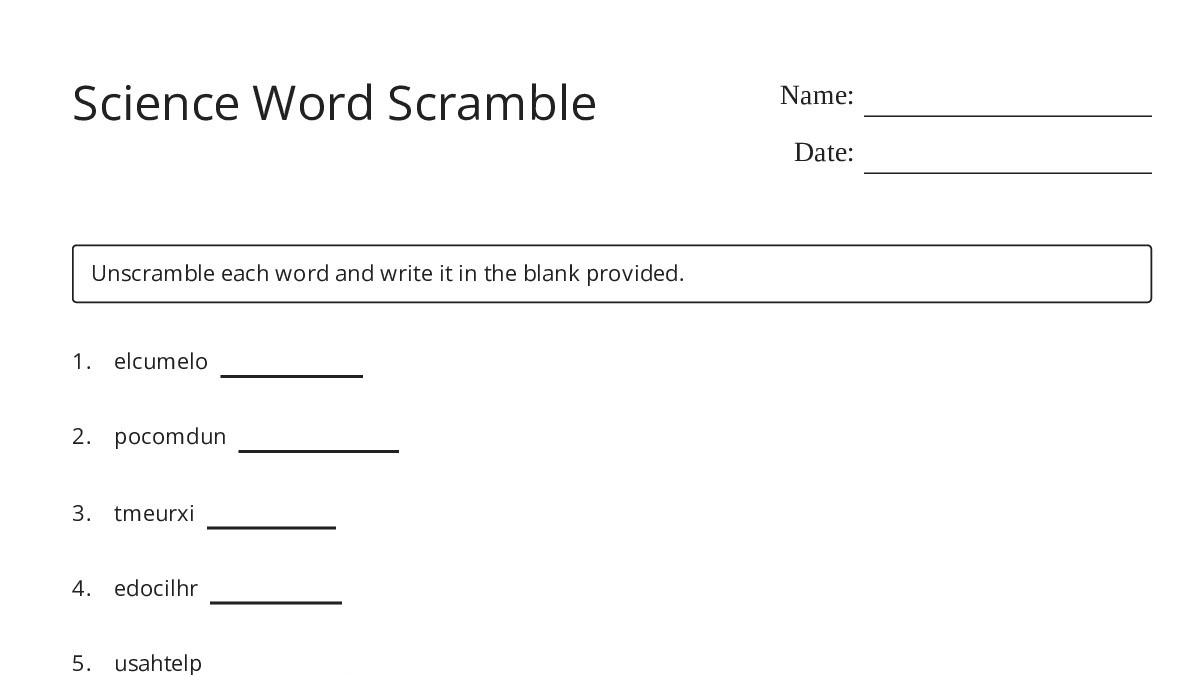 Science Word Scramble - My Worksheet Maker: Create Your Own Worksheets