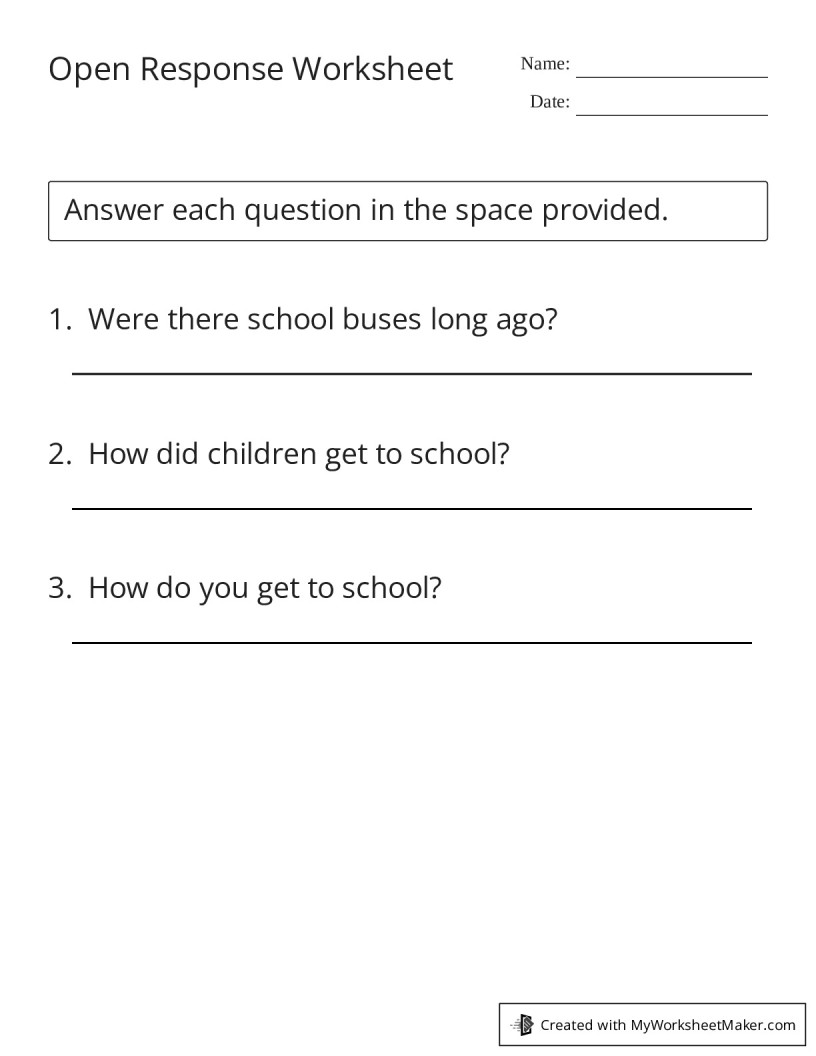 Open Response Worksheet - My Worksheet Maker: Create Your Own Worksheets