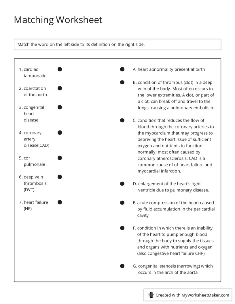 Matching Worksheet - My Worksheet Maker: Create Your Own Worksheets