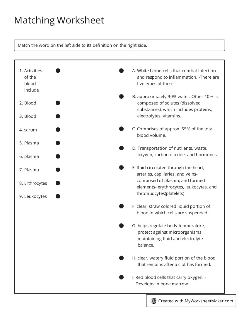 Matching Worksheet - My Worksheet Maker: Create Your Own Worksheets