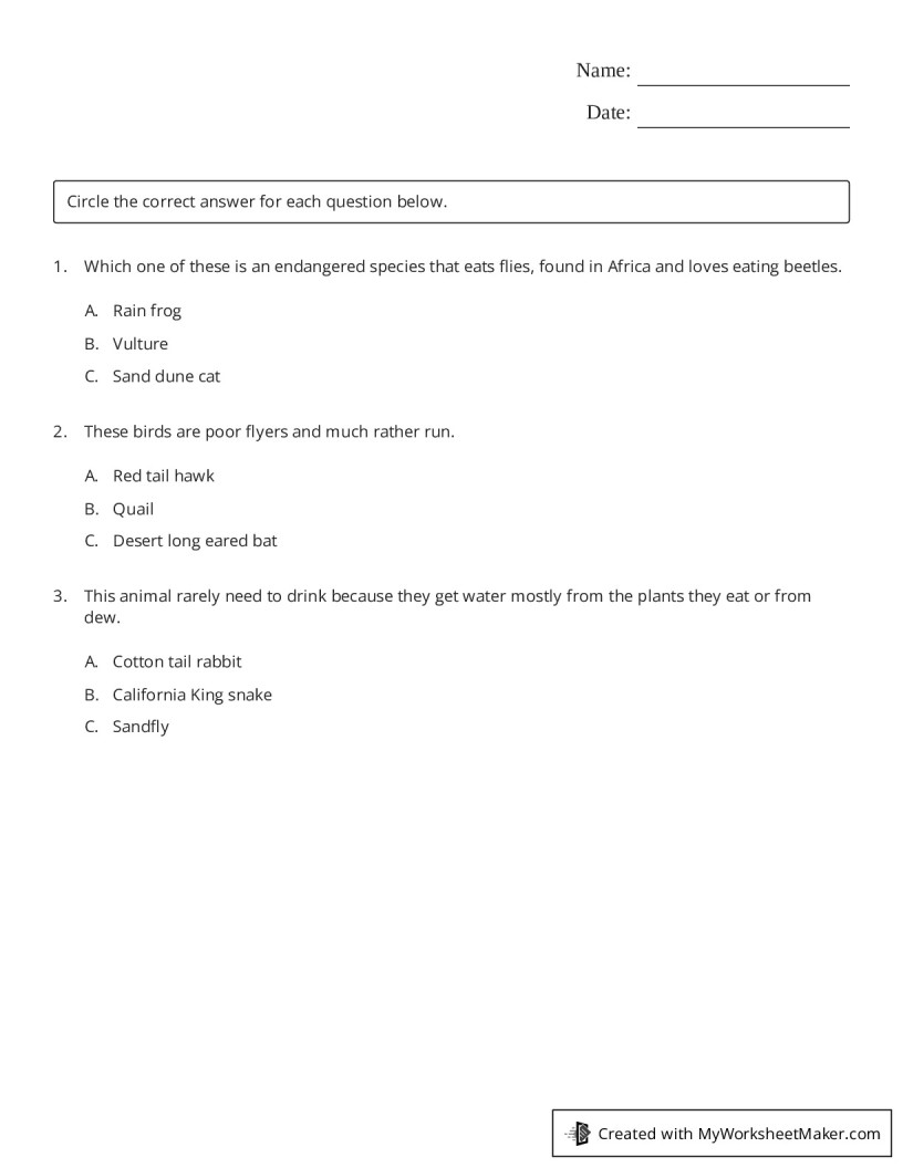 Multiple Choice Worksheet - My Worksheet Maker: Create Your Own Worksheets