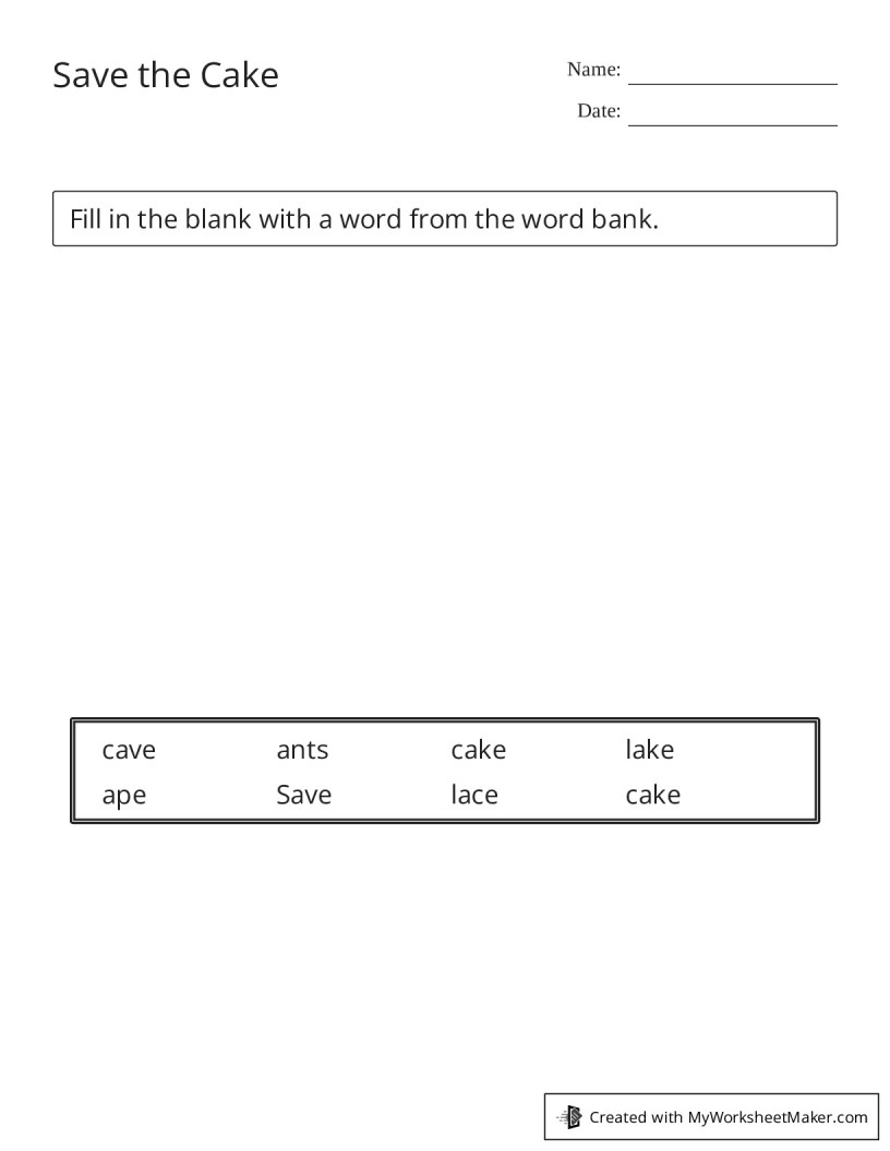 Save the Cake - My Worksheet Maker: Create Your Own Worksheets