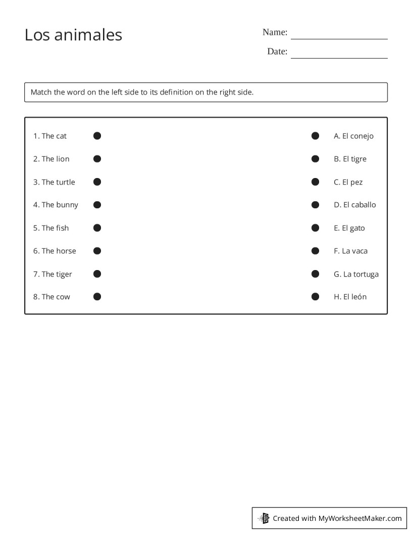 Los animales - My Worksheet Maker: Create Your Own Worksheets