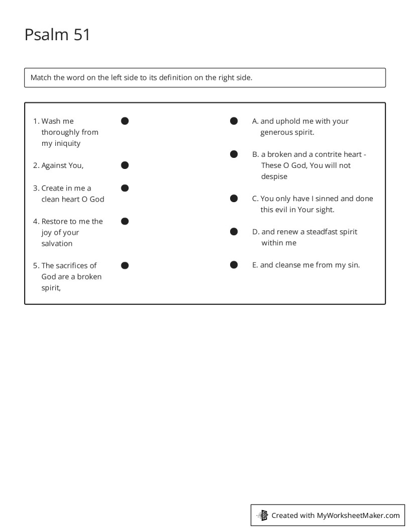 Psalm 51 - My Worksheet Maker: Create Your Own Worksheets