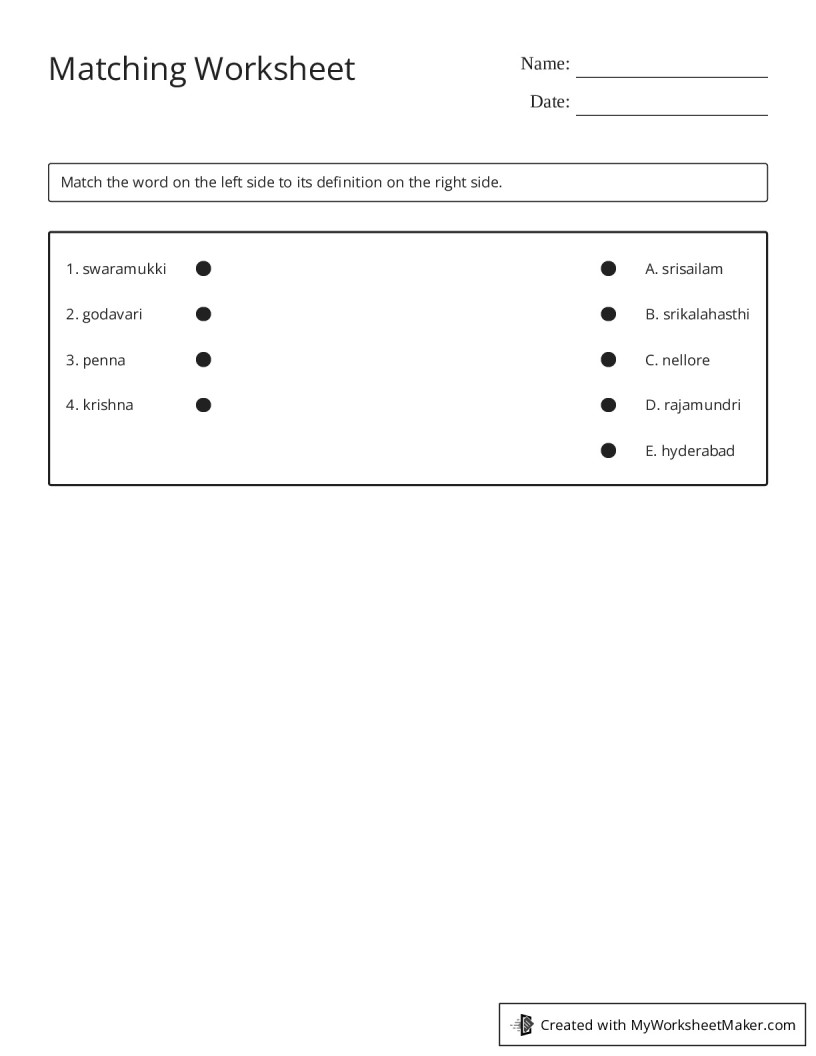 Matching Worksheet - My Worksheet Maker: Create Your Own Worksheets