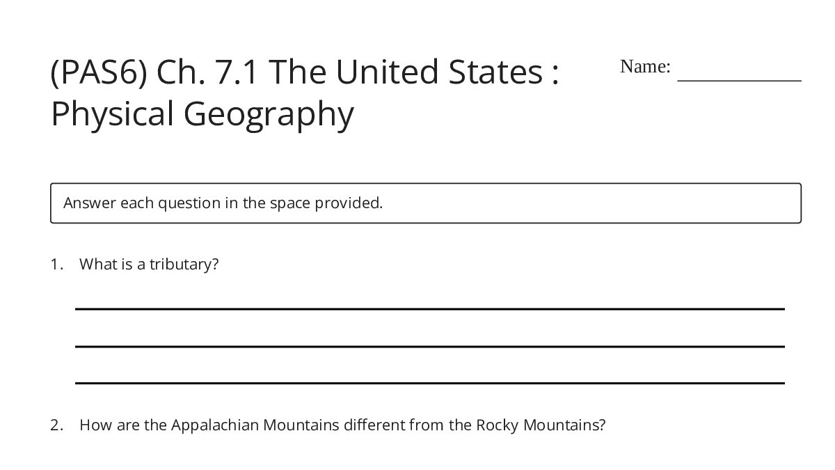 (PAS6) Ch. 7.1 The United States : Physical Geography - My Worksheet ...