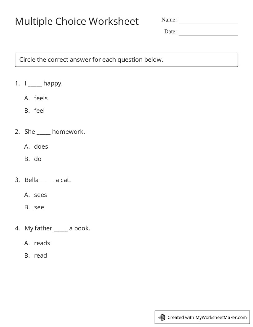 Multiple Choice Worksheet - My Worksheet Maker: Create Your Own Worksheets