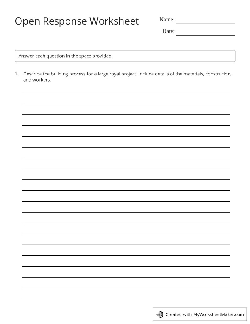 Open Response Worksheet - My Worksheet Maker: Create Your Own Worksheets