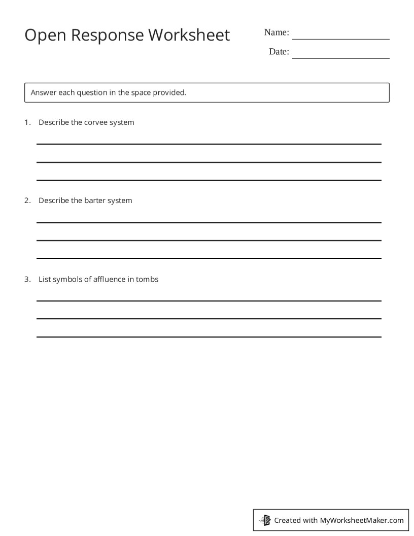 Open Response Worksheet - My Worksheet Maker: Create Your Own Worksheets