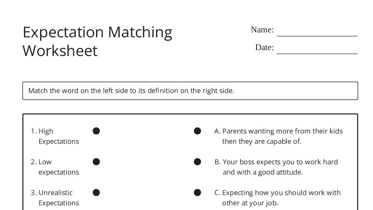 Expectation Matching Worksheet - My Worksheet Maker: Create Your Own ...