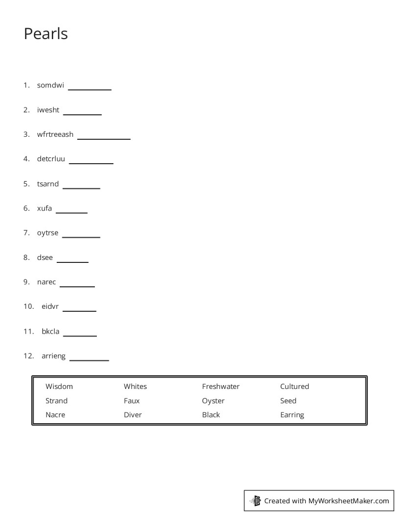 Pearls - My Worksheet Maker: Create Your Own Worksheets