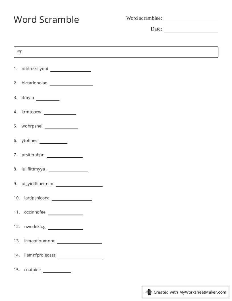 Word Scramble - My Worksheet Maker: Create Your Own Worksheets