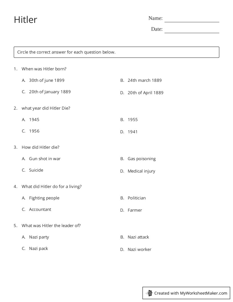 Hitler - My Worksheet Maker: Create Your Own Worksheets