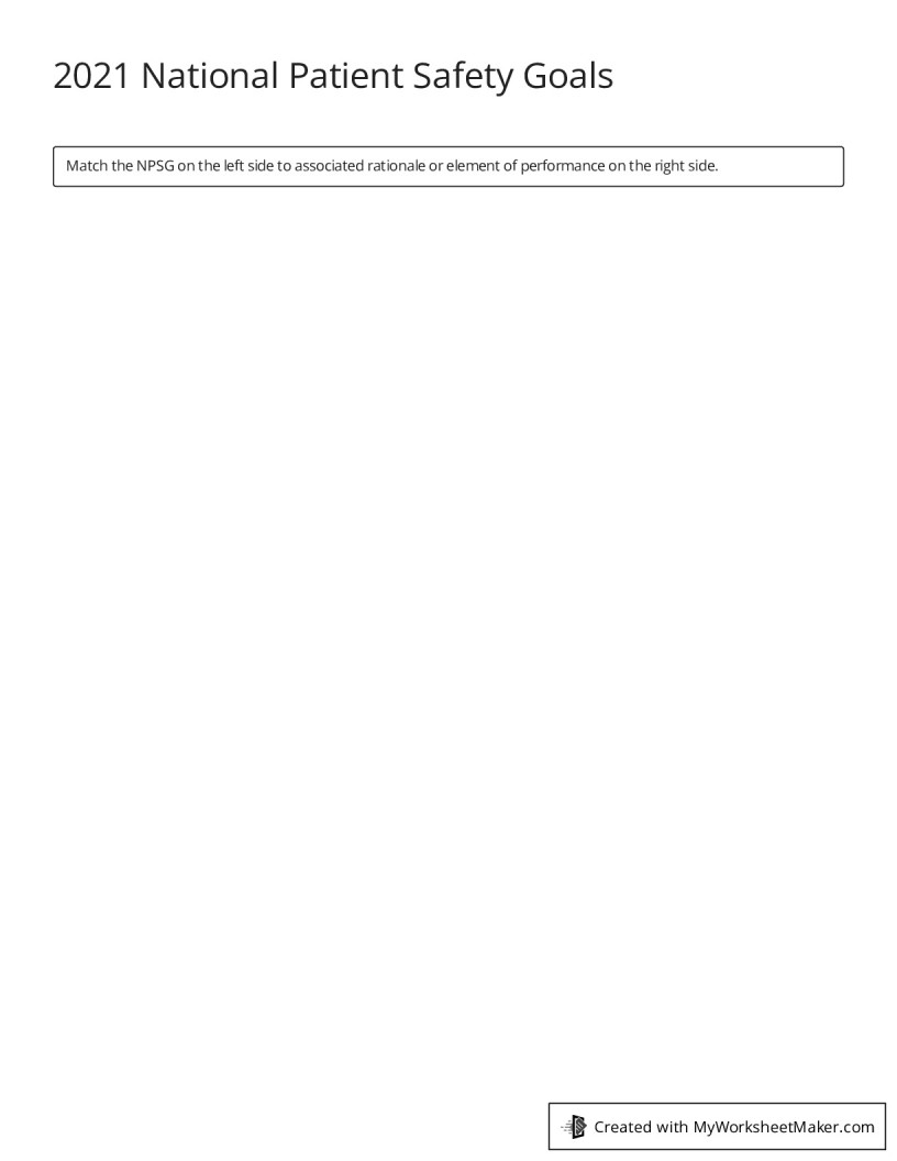 2021 National Patient Safety Goals - My Worksheet Maker: Create Your ...