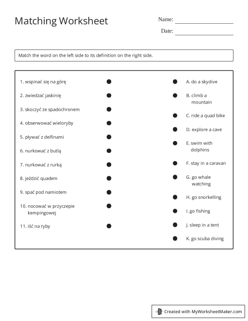 Matching Worksheet - My Worksheet Maker: Create Your Own Worksheets