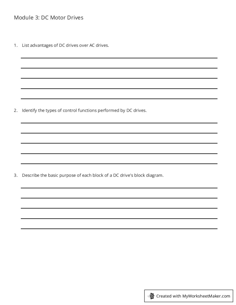 Module 3: DC Motor Drives - My Worksheet Maker: Create Your Own Worksheets