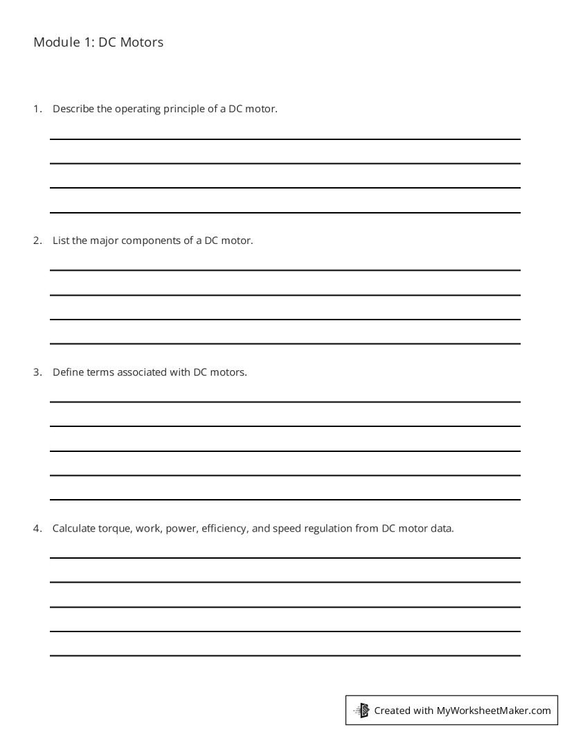 Module 1: DC Motors - My Worksheet Maker: Create Your Own Worksheets