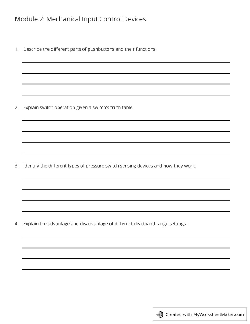 Module 2: Mechanical Input Control Devices - My Worksheet Maker: Create ...