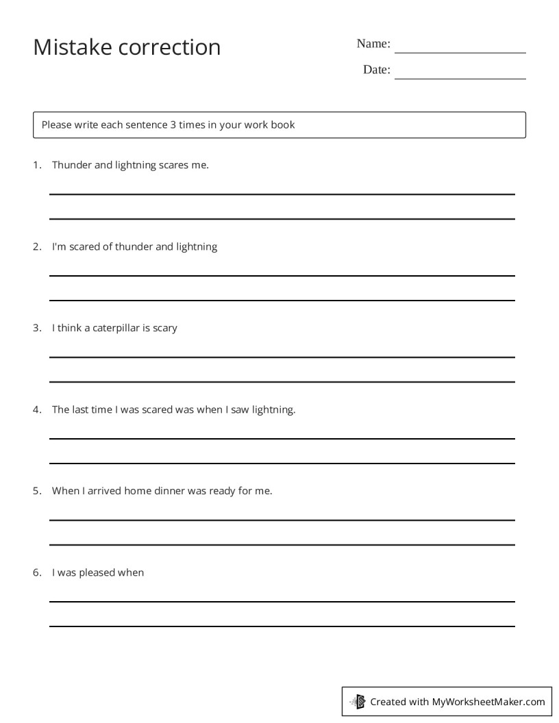 Mistake correction - My Worksheet Maker: Create Your Own Worksheets