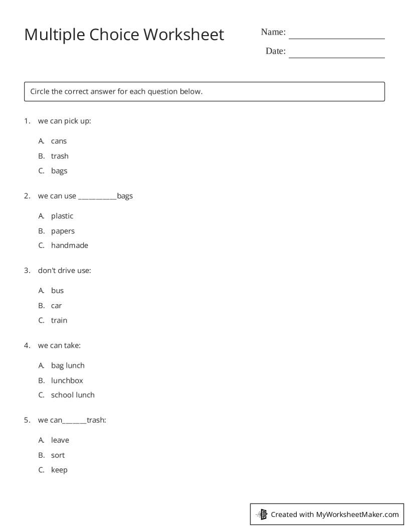 Multiple Choice Worksheet - My Worksheet Maker: Create Your Own Worksheets