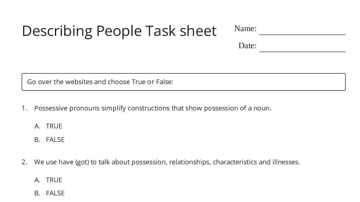 Describing People Task sheet - My Worksheet Maker: Create Your Own ...
