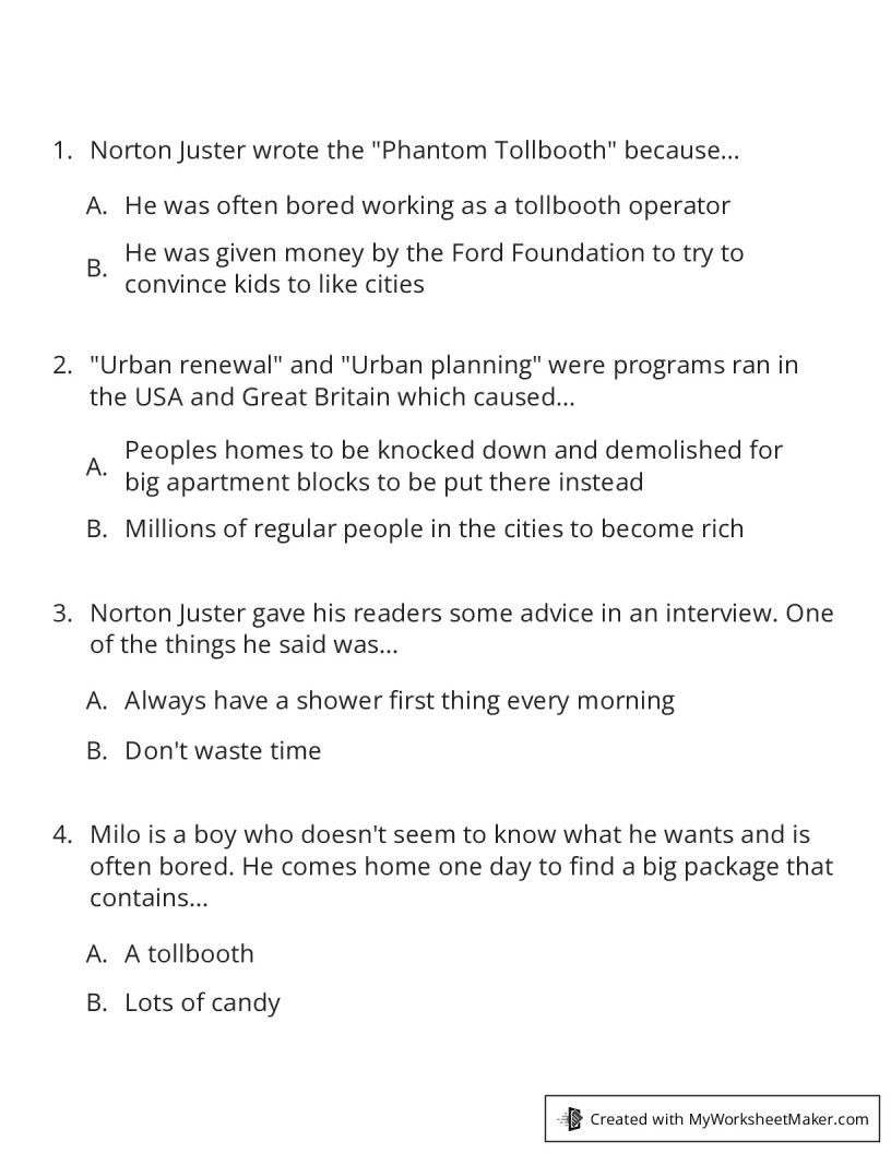 Multiple Choice Worksheet - My Worksheet Maker: Create Your Own Worksheets