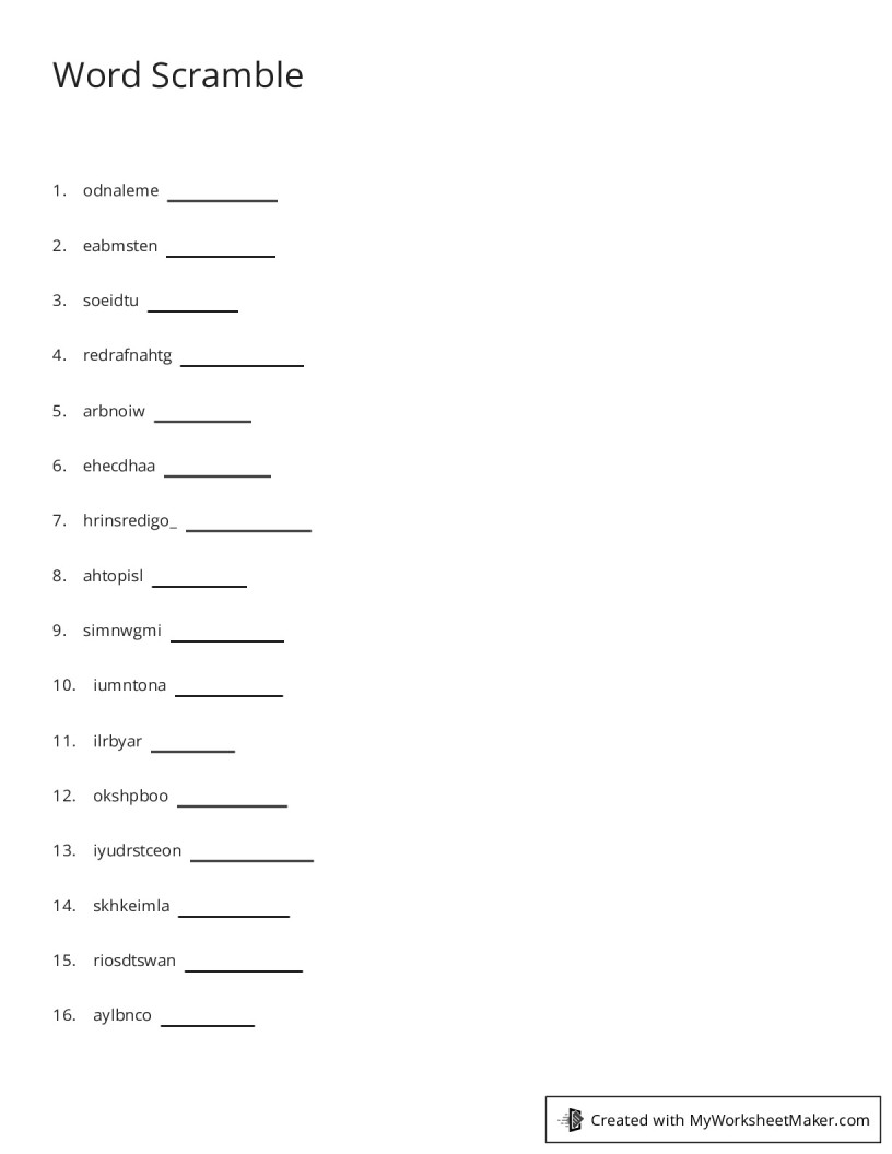 Word Scramble - My Worksheet Maker: Create Your Own Worksheets