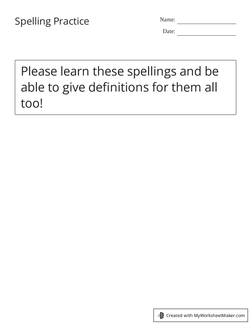 Spelling Practice - My Worksheet Maker: Create Your Own Worksheets