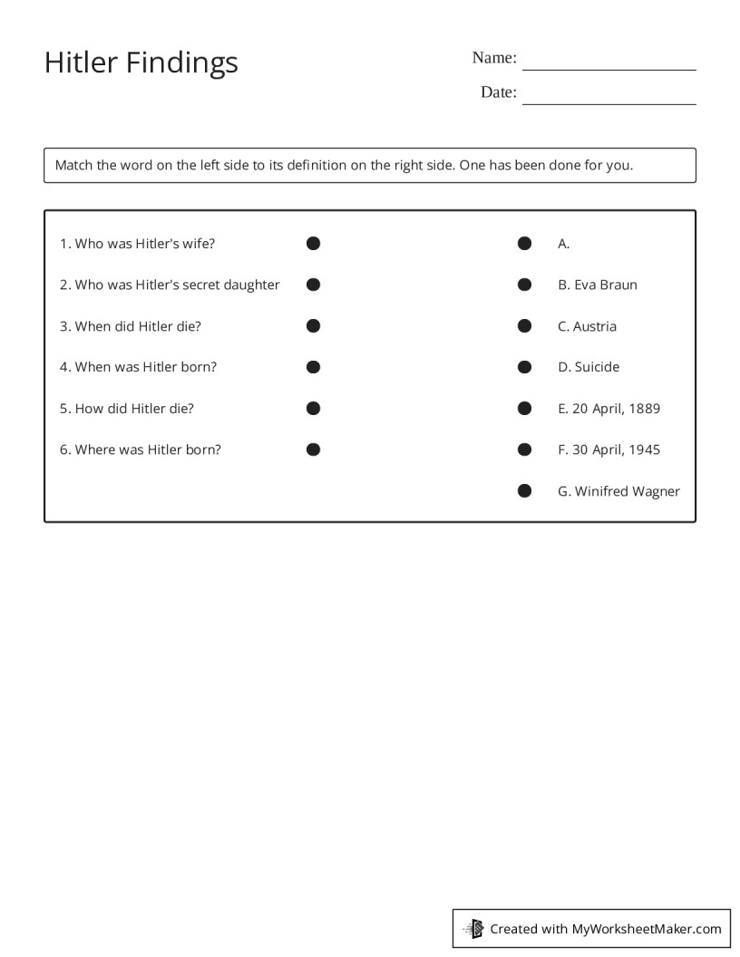Hitler Findings - My Worksheet Maker: Create Your Own Worksheets