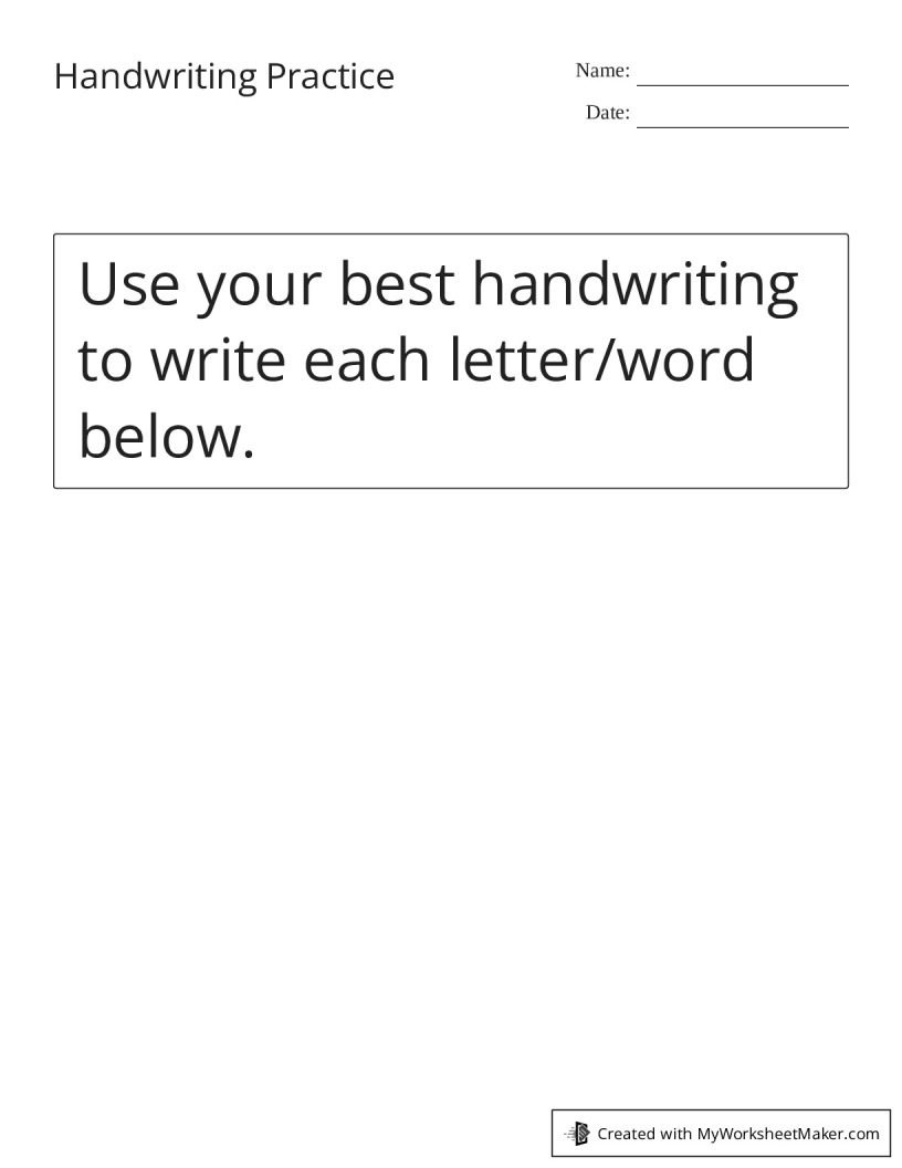 Handwriting Practice - My Worksheet Maker: Create Your Own Worksheets