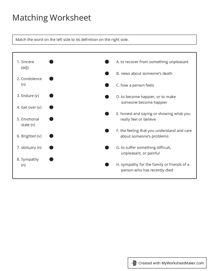Matching Worksheet - My Worksheet Maker: Create Your Own Worksheets