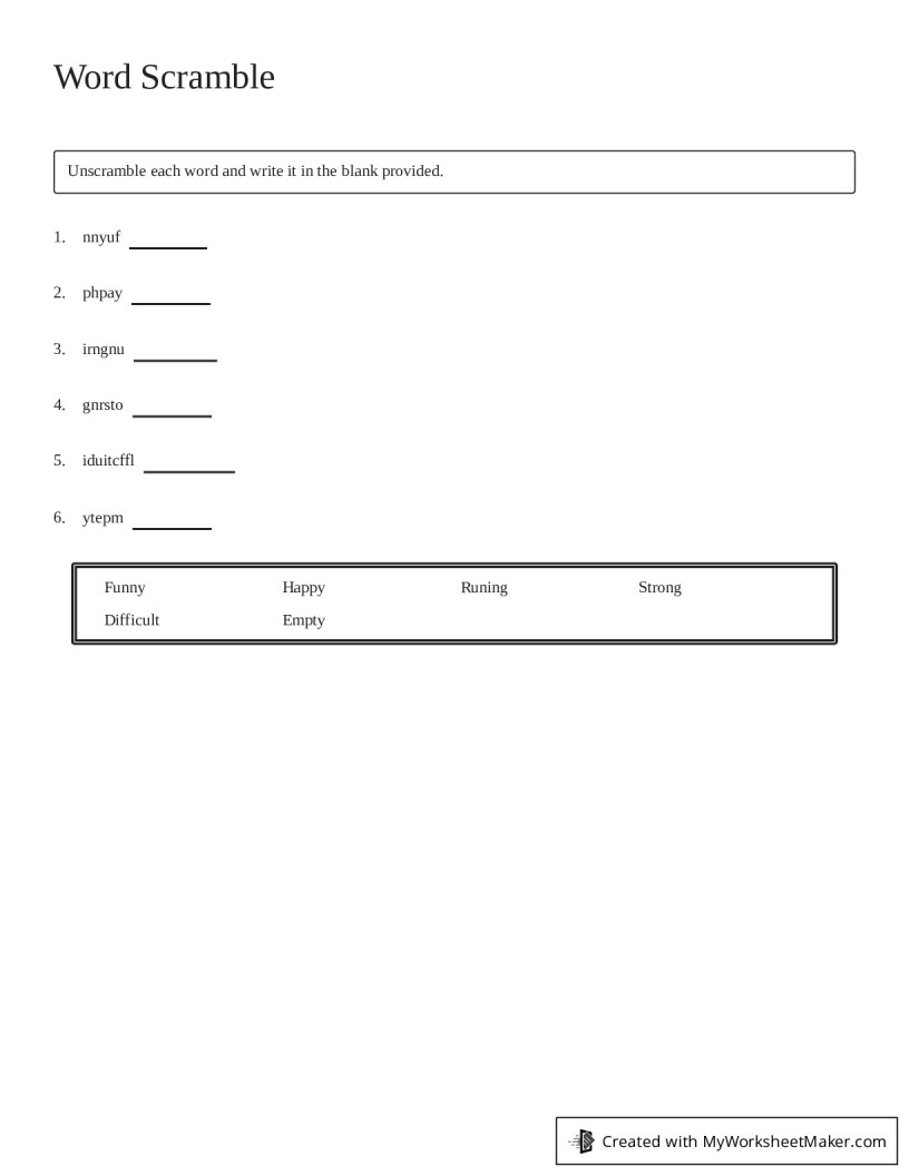Word Scramble - My Worksheet Maker: Create Your Own Worksheets