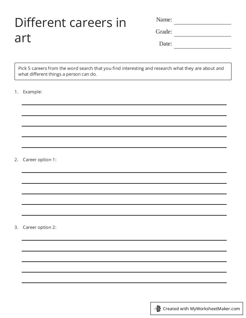 Different careers in art - My Worksheet Maker: Create Your Own Worksheets