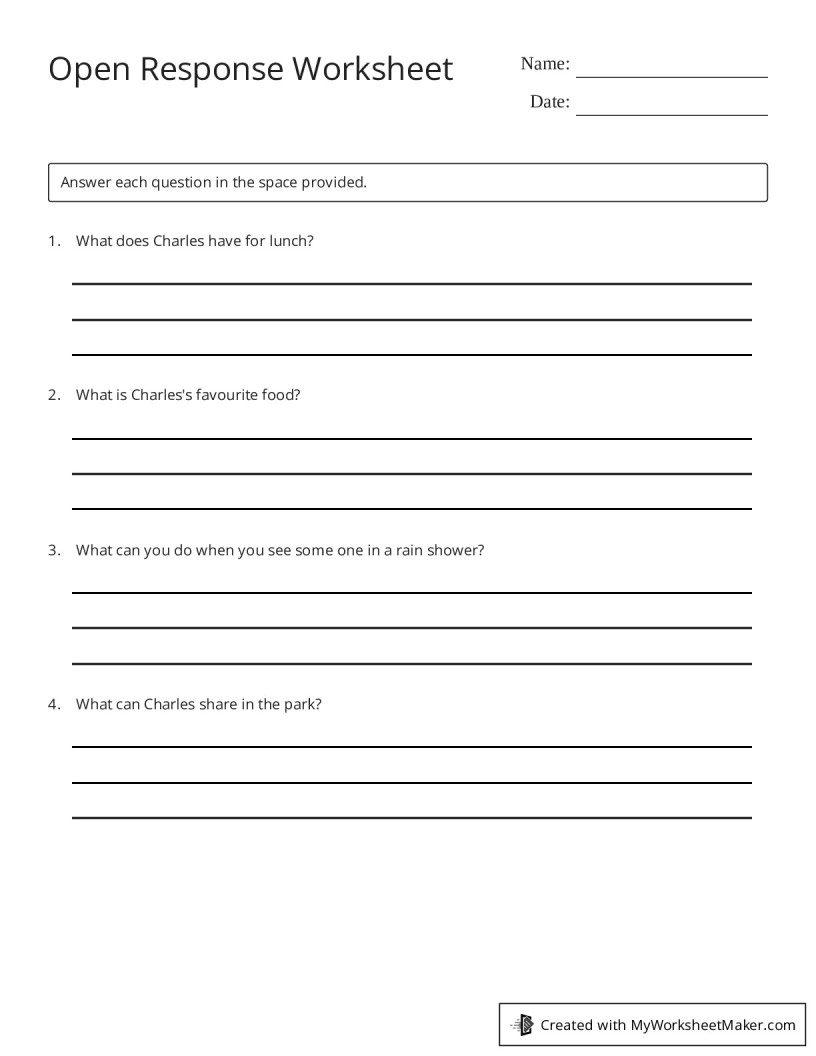 Open Response Worksheet - My Worksheet Maker: Create Your Own Worksheets