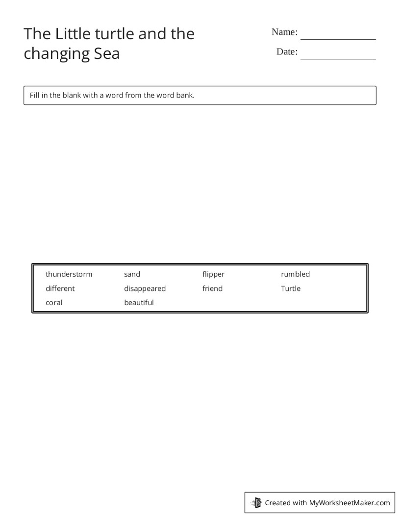 The Little turtle and the changing Sea - My Worksheet Maker: Create ...
