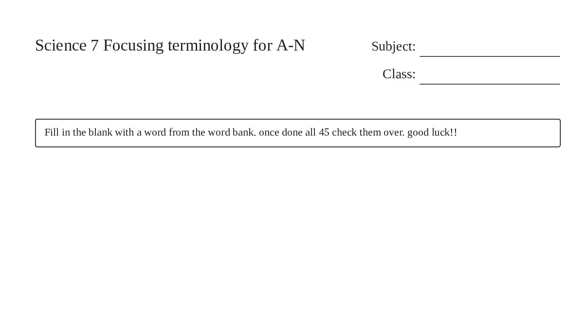 Science 7 Focusing terminology for A-N - My Worksheet Maker: Create ...