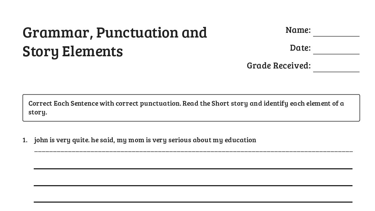 Grammar, Punctuation and Story Elements - My Worksheet Maker: Create ...