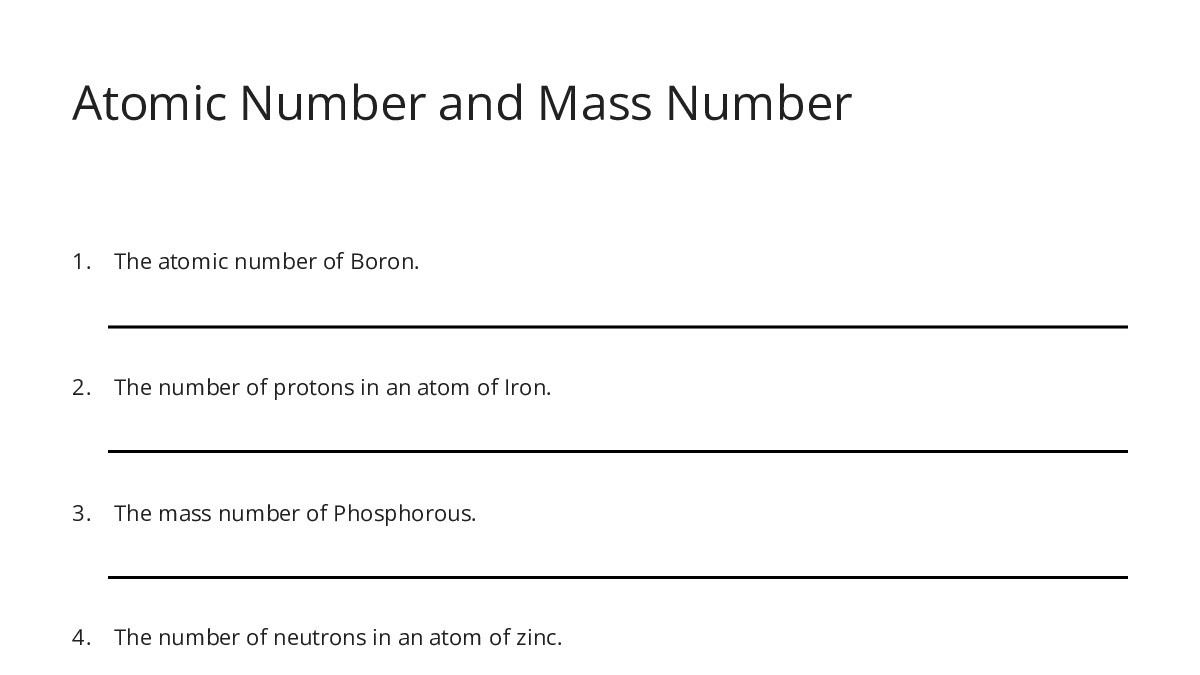 Atomic Number and Mass Number - My Worksheet Maker: Create Your Own ...