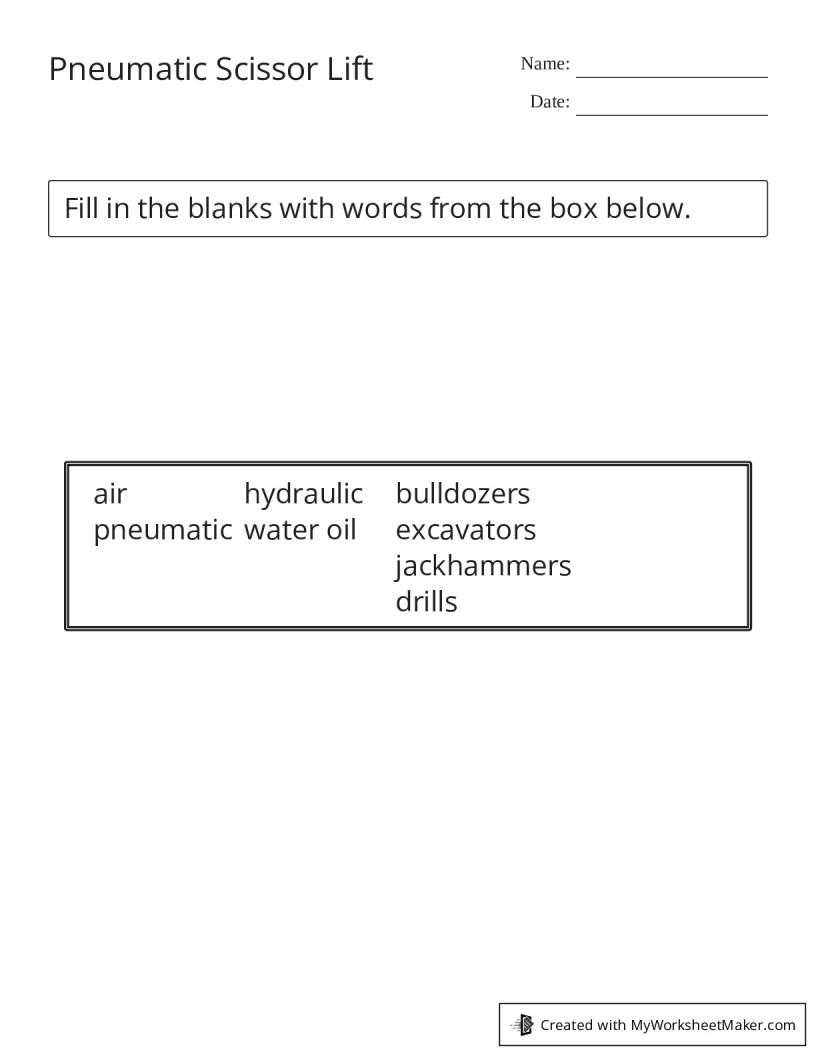 Pneumatic Scissor Lift - My Worksheet Maker: Create Your Own Worksheets