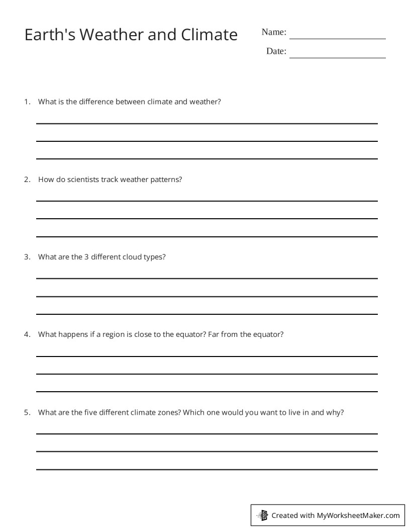 Earth's Weather and Climate - My Worksheet Maker: Create Your Own ...