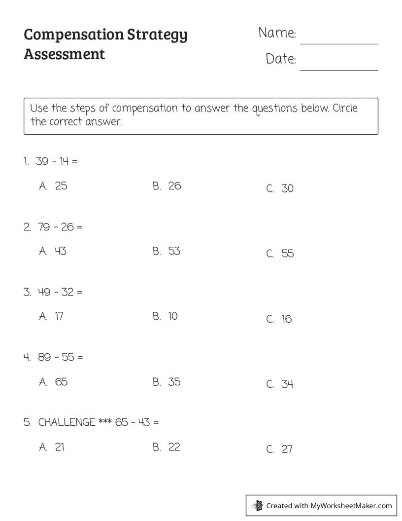 Compensation Strategy Assessment - My Worksheet Maker: Create Your Own ...