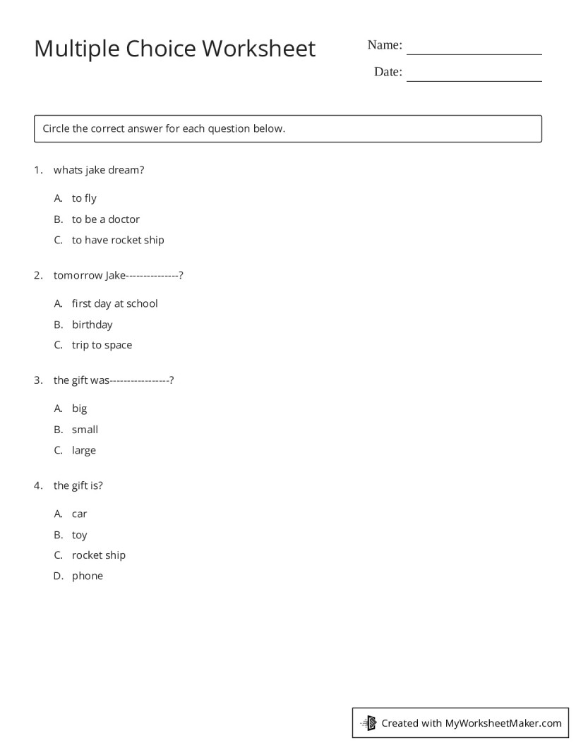 Multiple Choice Worksheet - My Worksheet Maker: Create Your Own Worksheets
