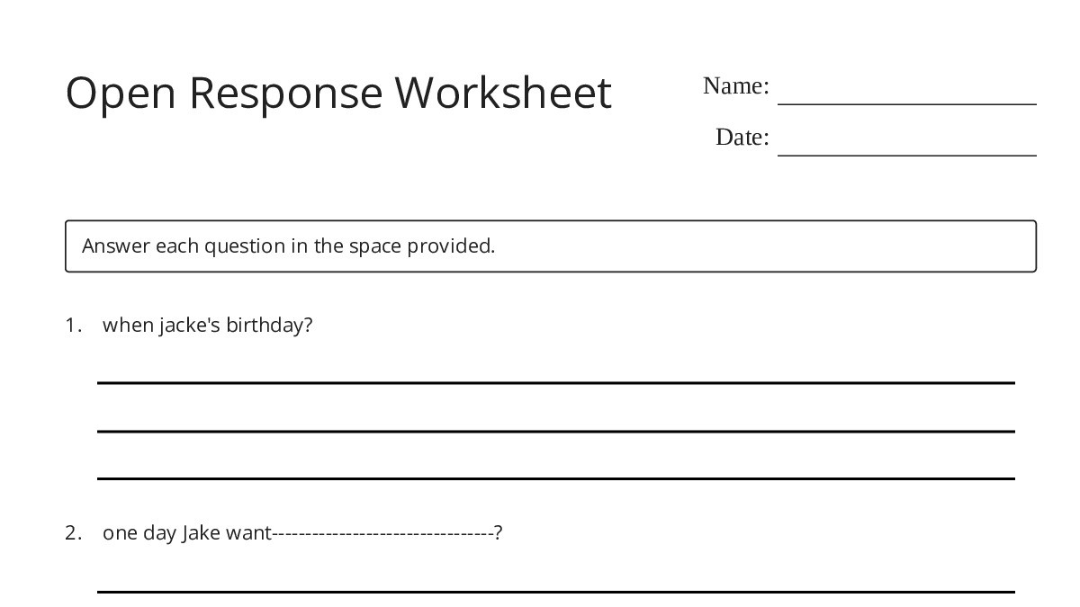 Open Response Worksheet - My Worksheet Maker: Create Your Own Worksheets