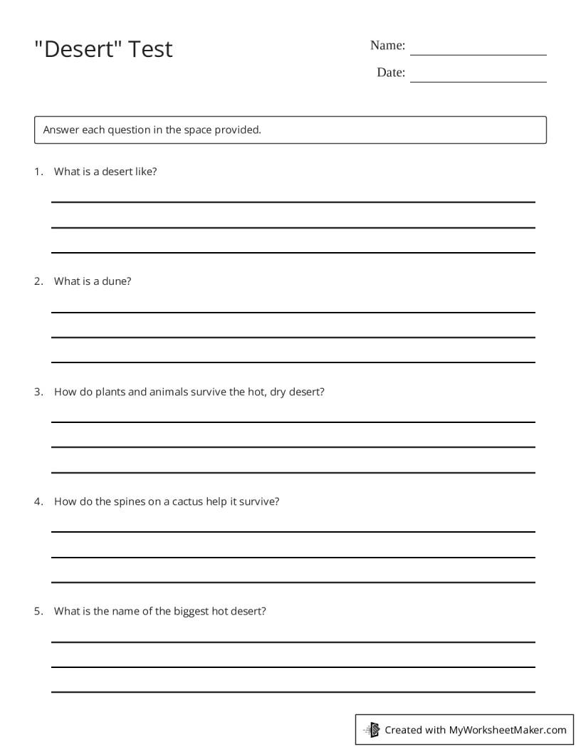 "Desert" Test - My Worksheet Maker: Create Your Own Worksheets