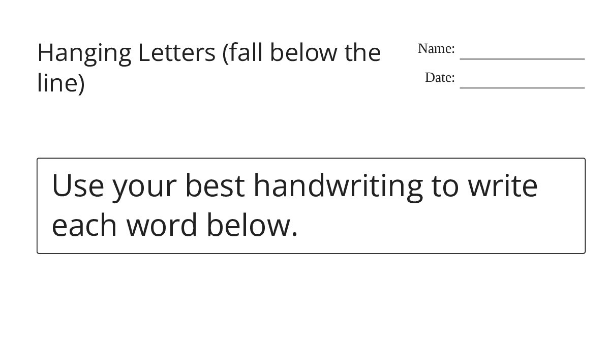 Hanging Letters (fall below the line) - My Worksheet Maker: Create Your ...